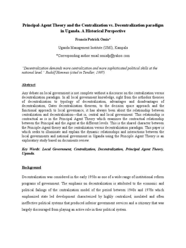 Principal Agent Theory and The Centraliz | PDF | Decentralization ...
