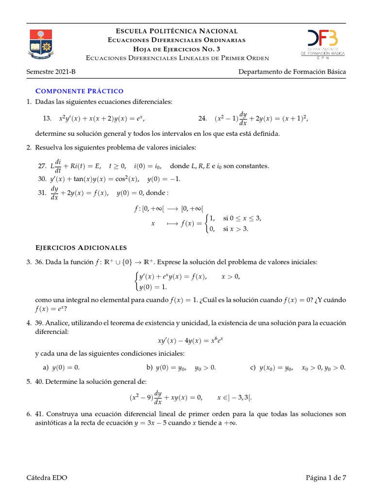 Hoja03 Lineales | PDF | Ecuaciones | Ecuaciones diferenciales