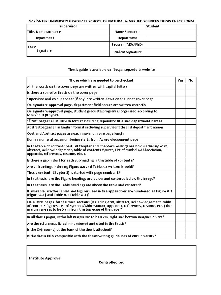 Thesis Check Form - ENG | PDF | Thesis | Written Communication