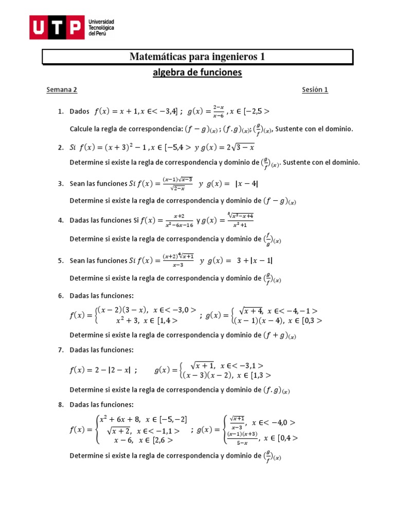 S02.s1 - Ejercicios de Algebra de Funciones | PDF | Matemáticas