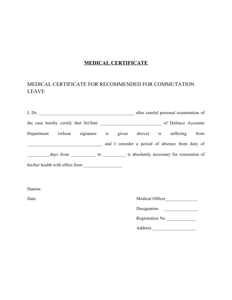 Medical Certificate For Recommended For Commutation Leave | PDF
