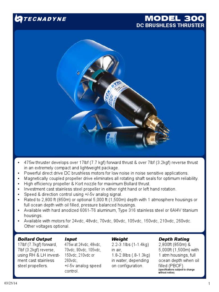 MODEL 300: DC Brushless Thruster | PDF | Electric Motor | Thrust