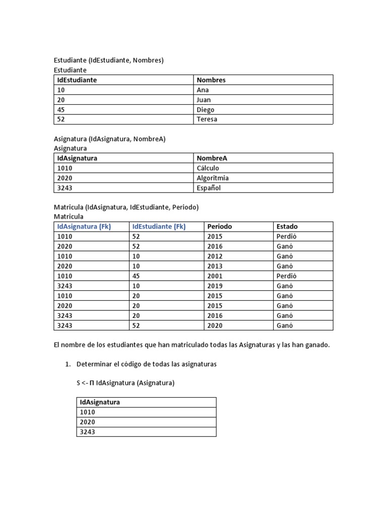Ejemplo Division Algebra Relacional | PDF | Matemáticas