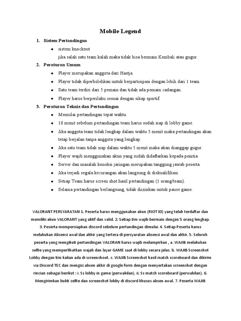 Rules Pertandingan Mobile Legend | PDF | Olahraga & Rekreasi | Game & Aktivitas