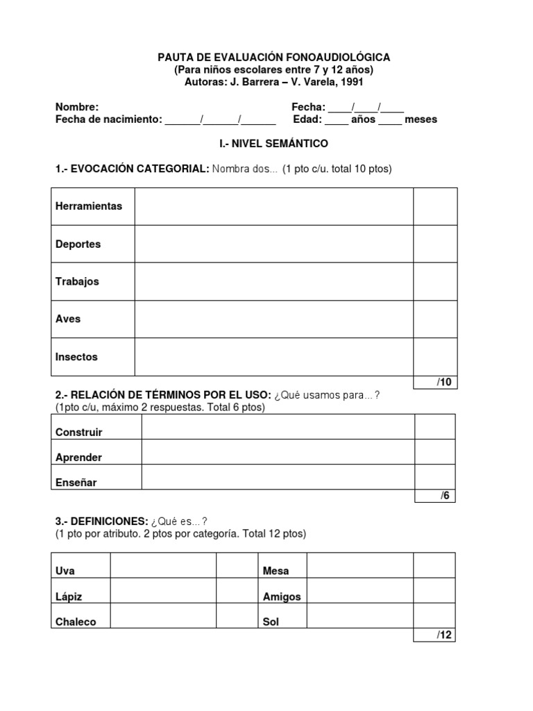 Evaluación Fonoaudiológica PEF 7-12 Años | PDF | Oración (Lingüística ...