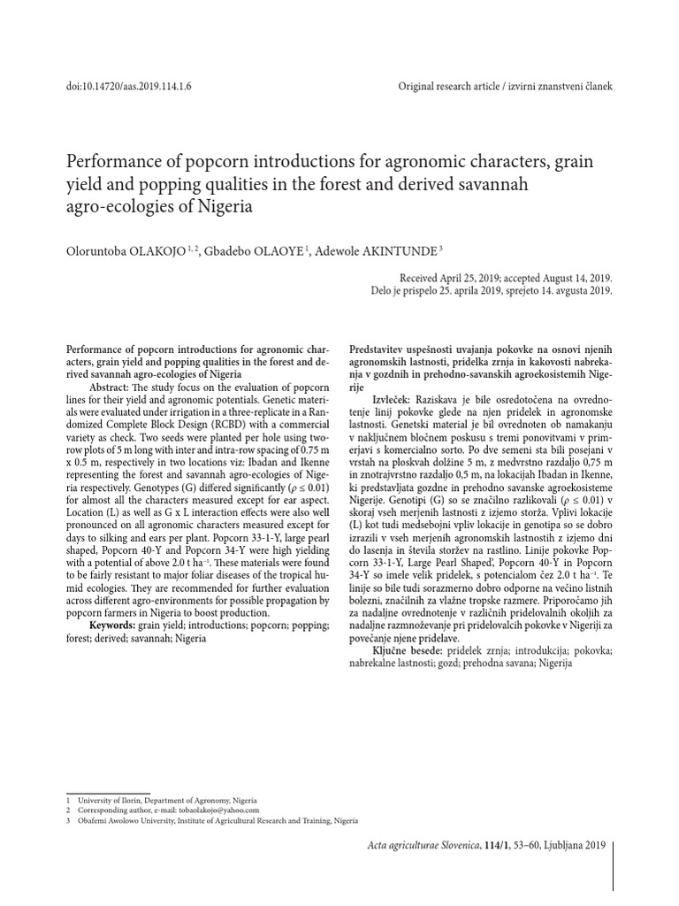 Popcorn Introductions in Nigeria's Agroecologies | PDF | Maize | Popcorn