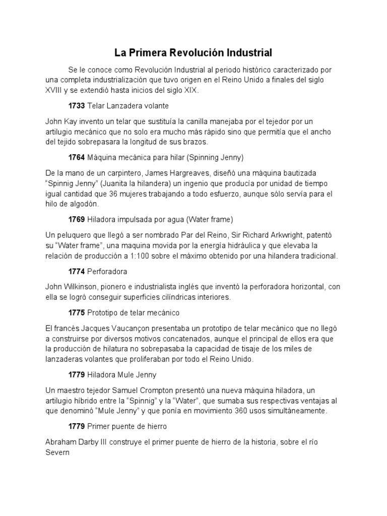 La Primera Revolución Industrial | PDF | Revolución industrial ...