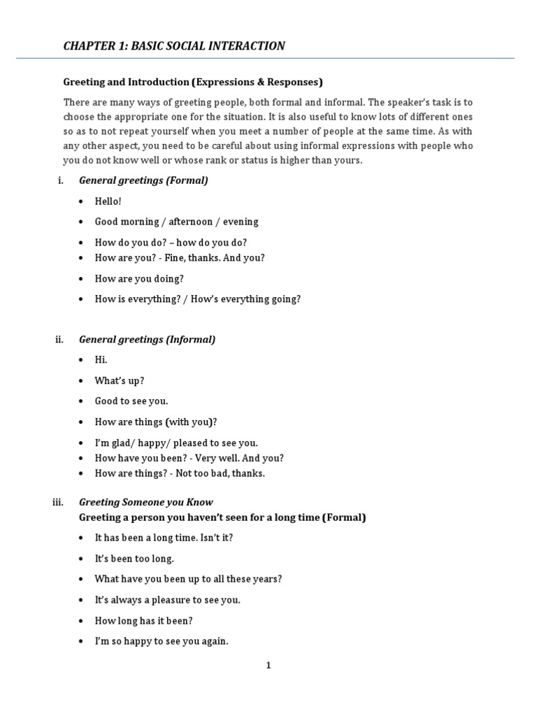 Social Greetings and Responses Guide | PDF
