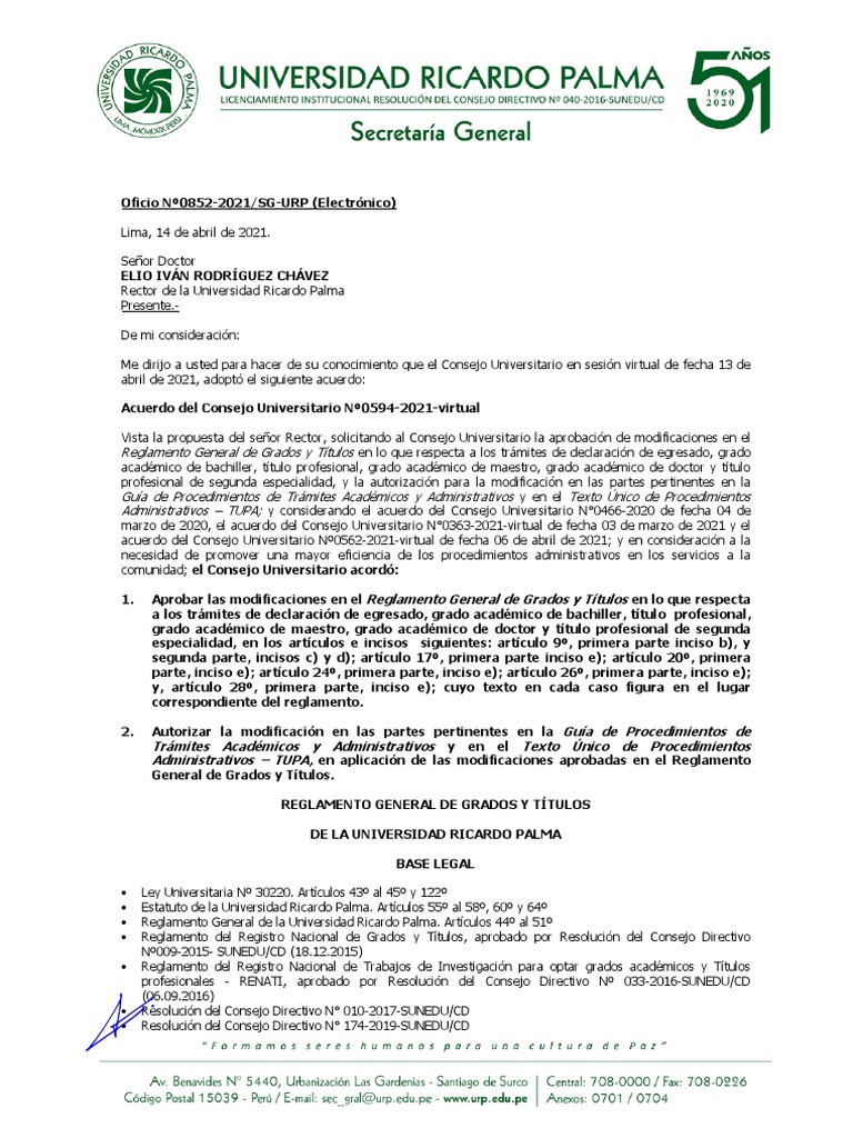Reglamento General de Grados y Titulos | PDF | Titulo academico | Licenciatura