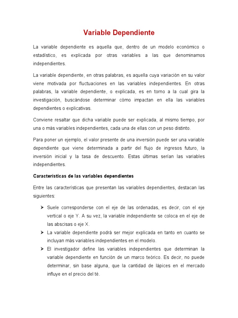 Variable Dependiente | PDF | Precios | Variables dependientes e ...
