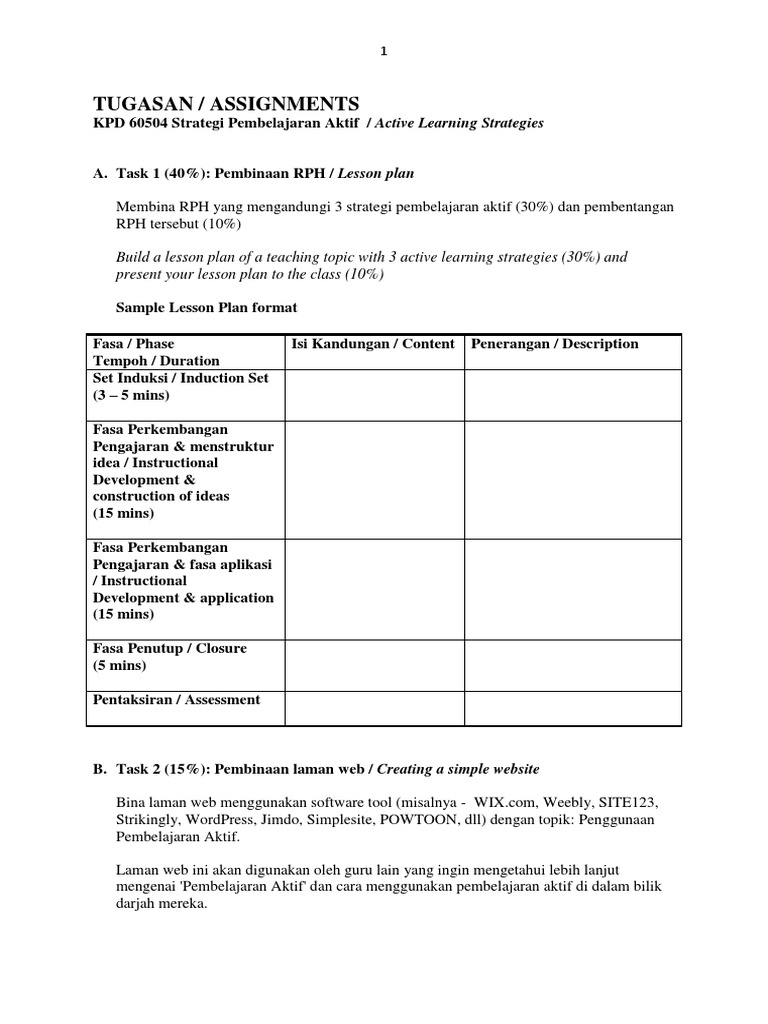 Tugasan / Assignments | PDF | Lesson Plan | Applied Psychology