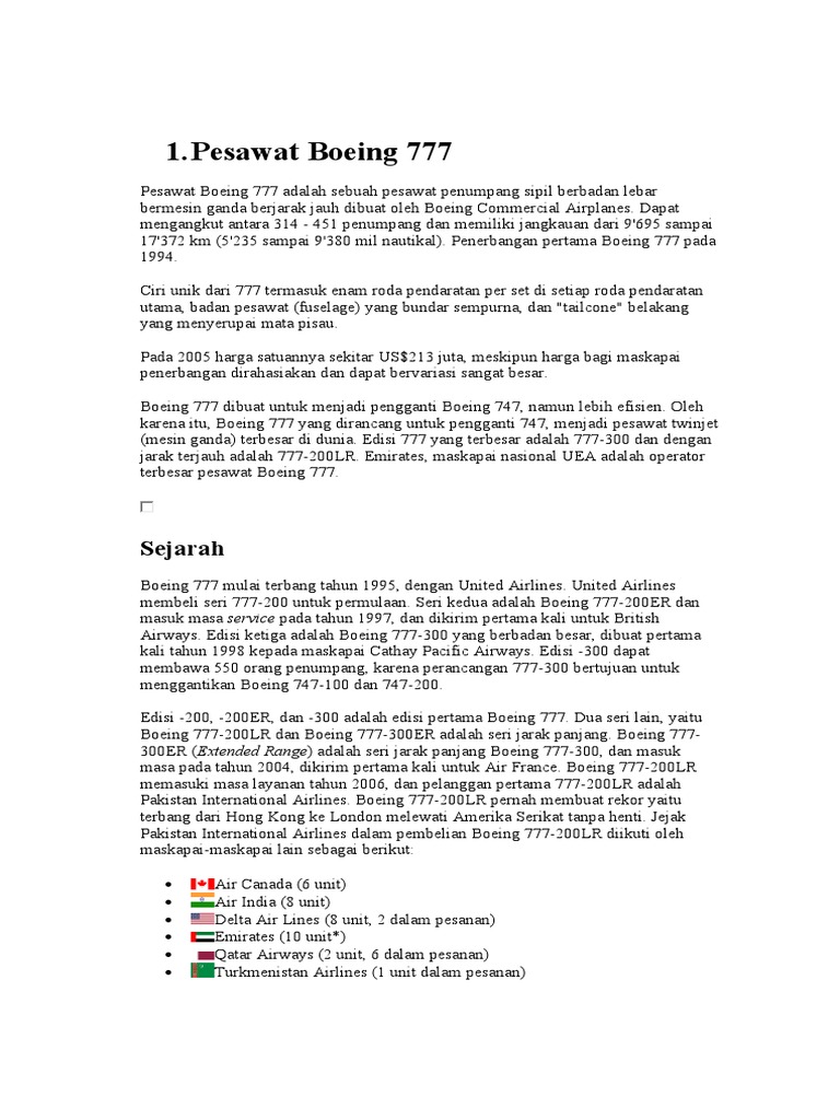 Pesawat Boeing 777 | PDF | Bisnis