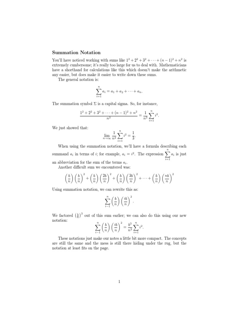Summation Notation | PDF | Summation | Mathematical Analysis
