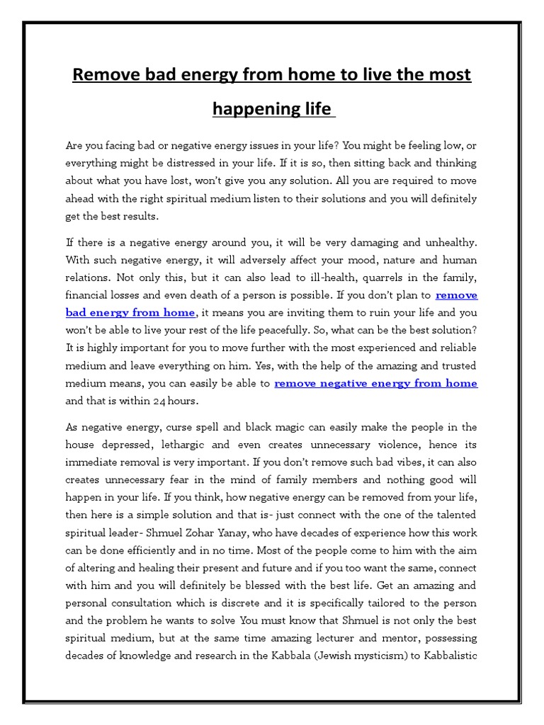 Remove Bad Energy From Home To Live The Most Happening Life | PDF ...