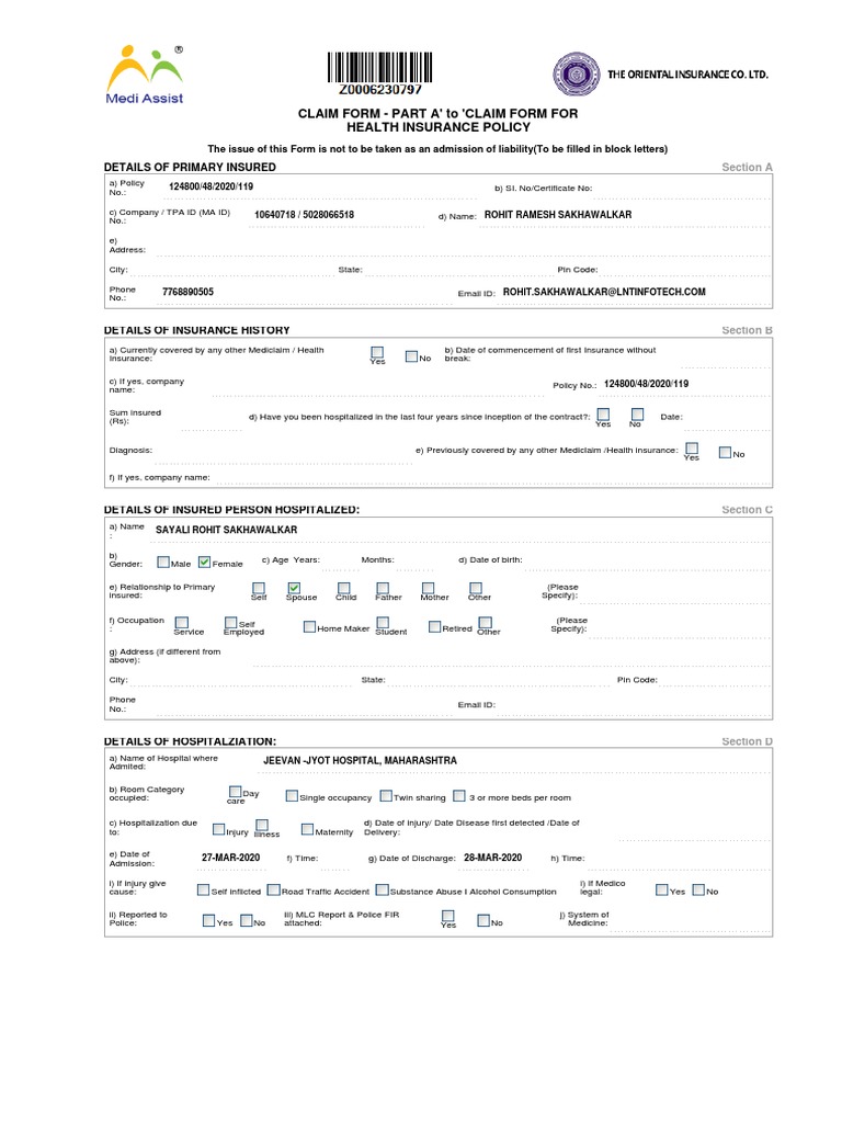 Reimbursement Claim Form-1 | PDF | Hospital | Patient