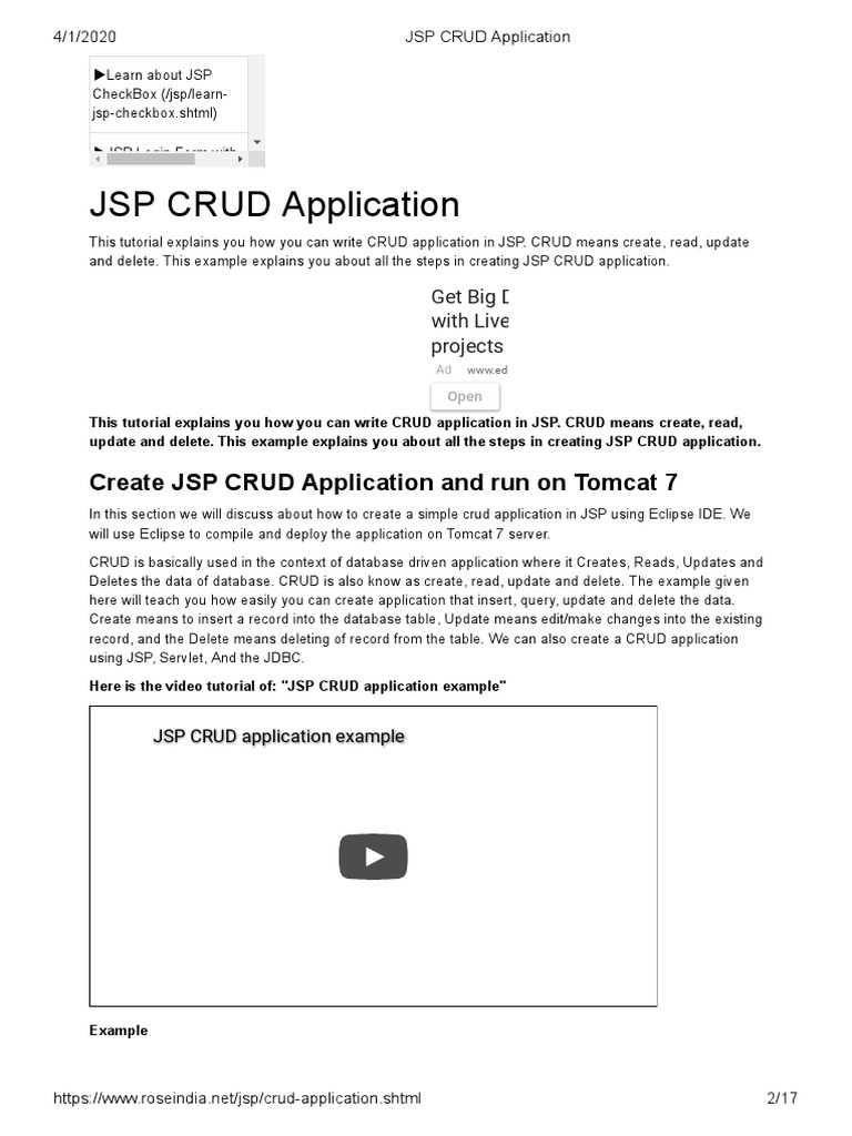 Jsp Crud Application Pdf Databases Software Engineering
