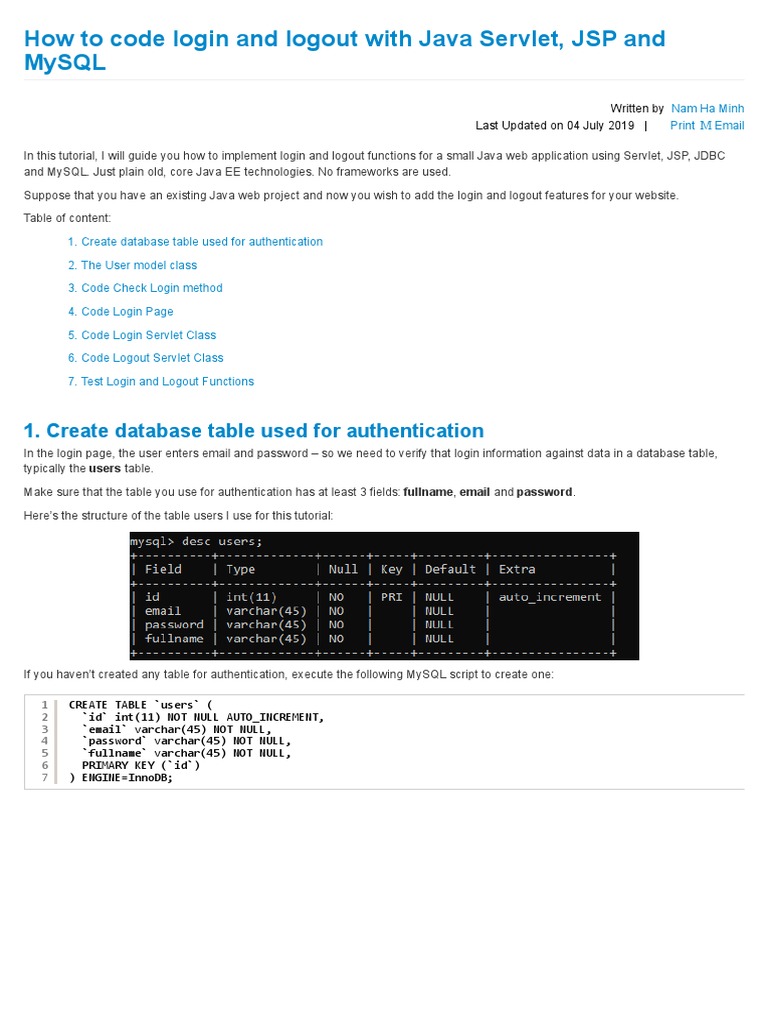 How To Code Login and Logout With Java Servlet, JSP and MySQL | PDF | Computing | Computer Science