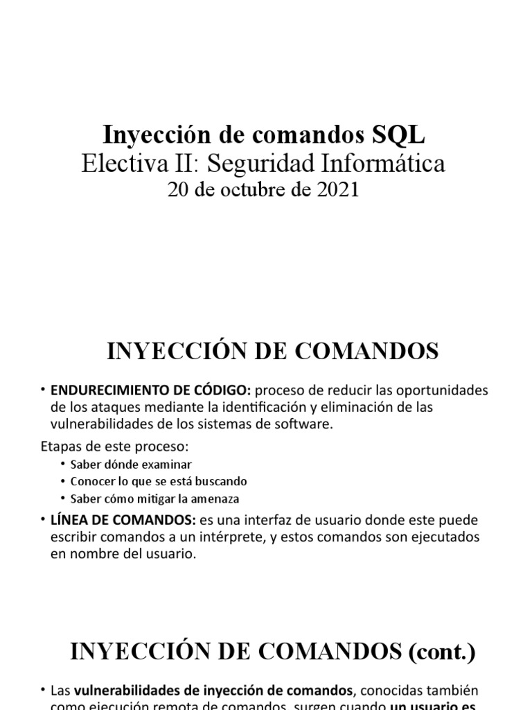 Seguridad en Inyección de Comandos SQL | PDF | SQL | Contraseña