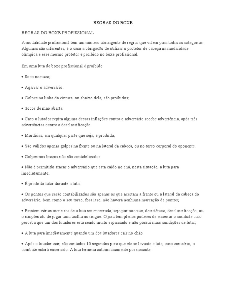 Regras Do Boxe Profissional | PDF