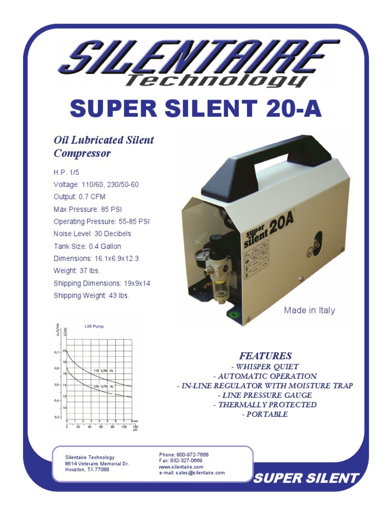 Super Silent 20-A Compressor Specs | PDF