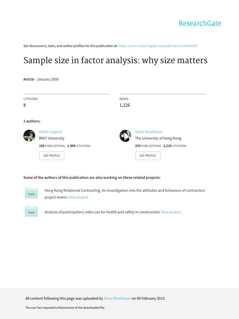 Sample Size in Factor Analysis: Why Size Matters: January 2006 | PDF ...