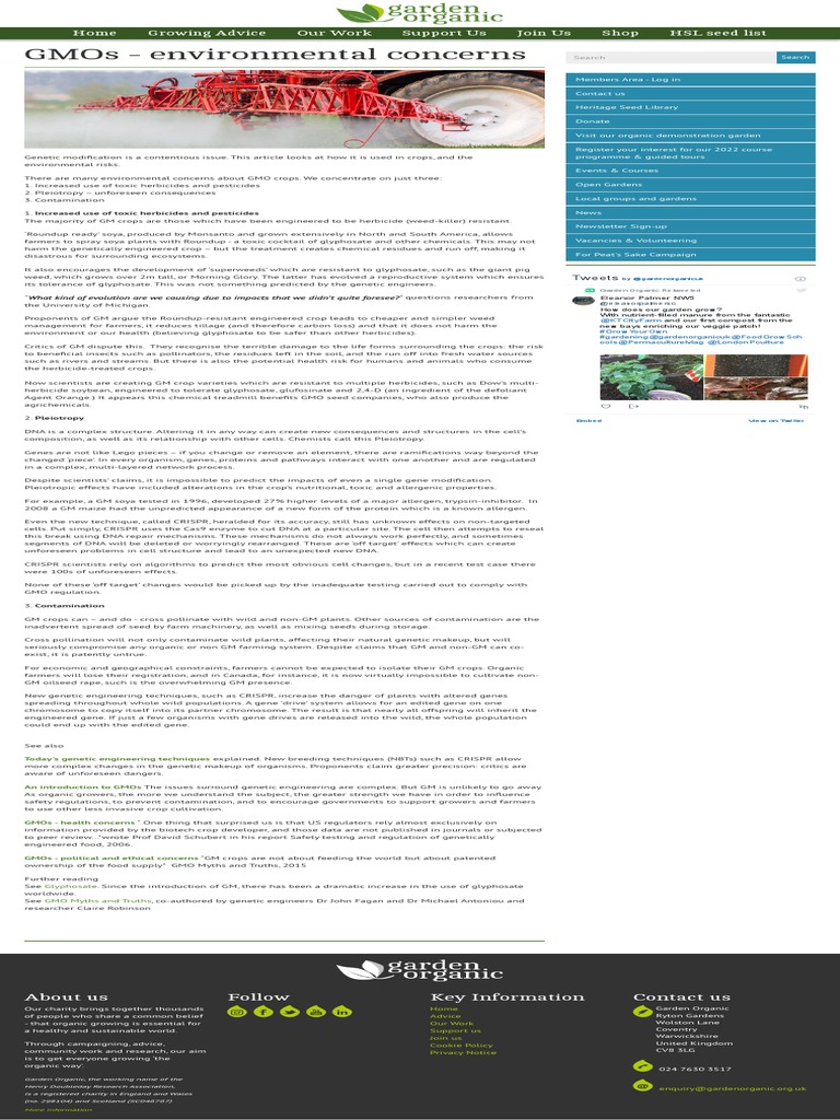 GMOs - Environmental Concerns - Garden Organic | PDF | Genetic ...