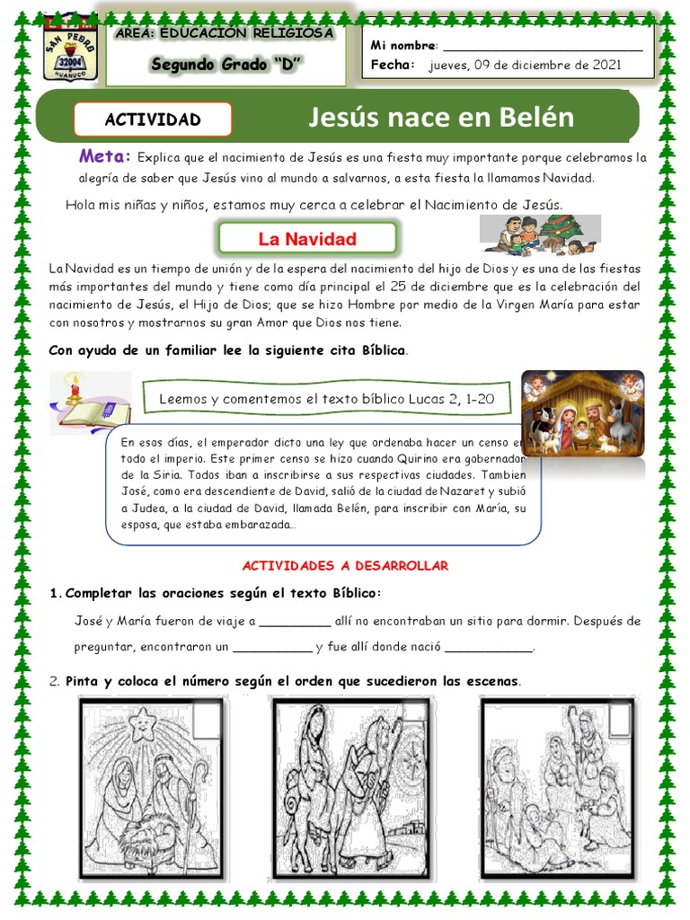 Hojas De Trabajo Sobre Religión Cristiana Para Navidad Actividades Y