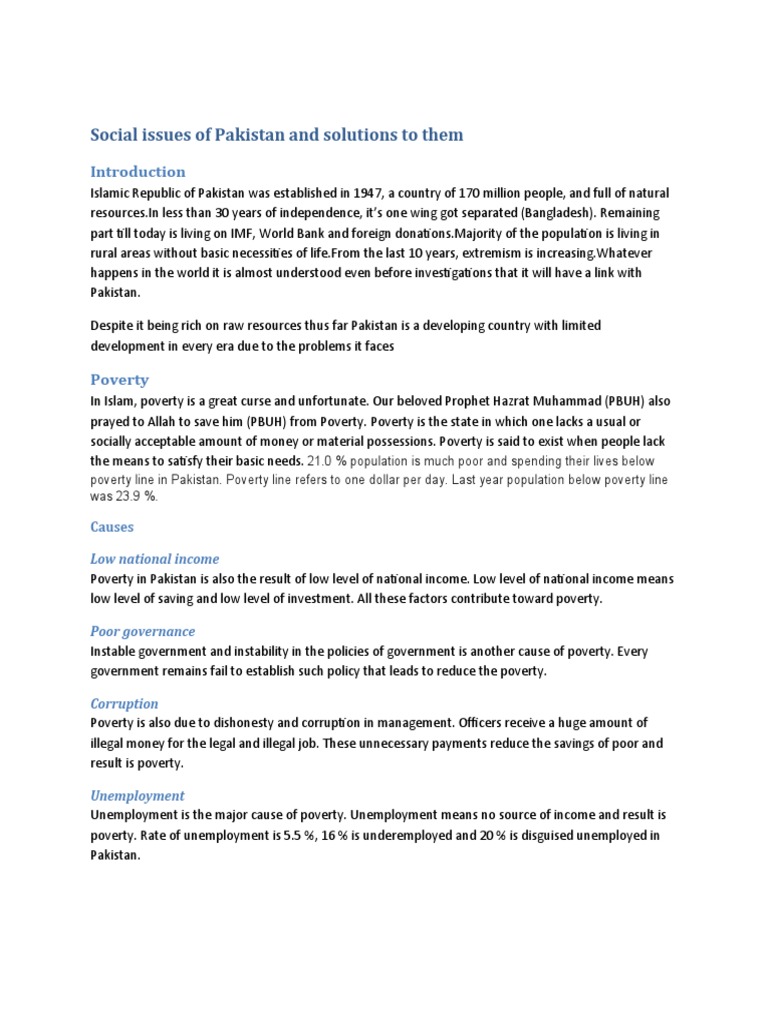 Social Issues of Pakistan and Solutions To Them | PDF | Social Science ...