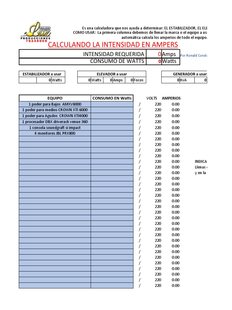 Tabla de Calculo Del AMPERAJE | PDF