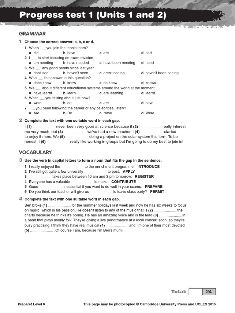 Progress Test 1 (Units 1 and 2) : Grammar | PDF