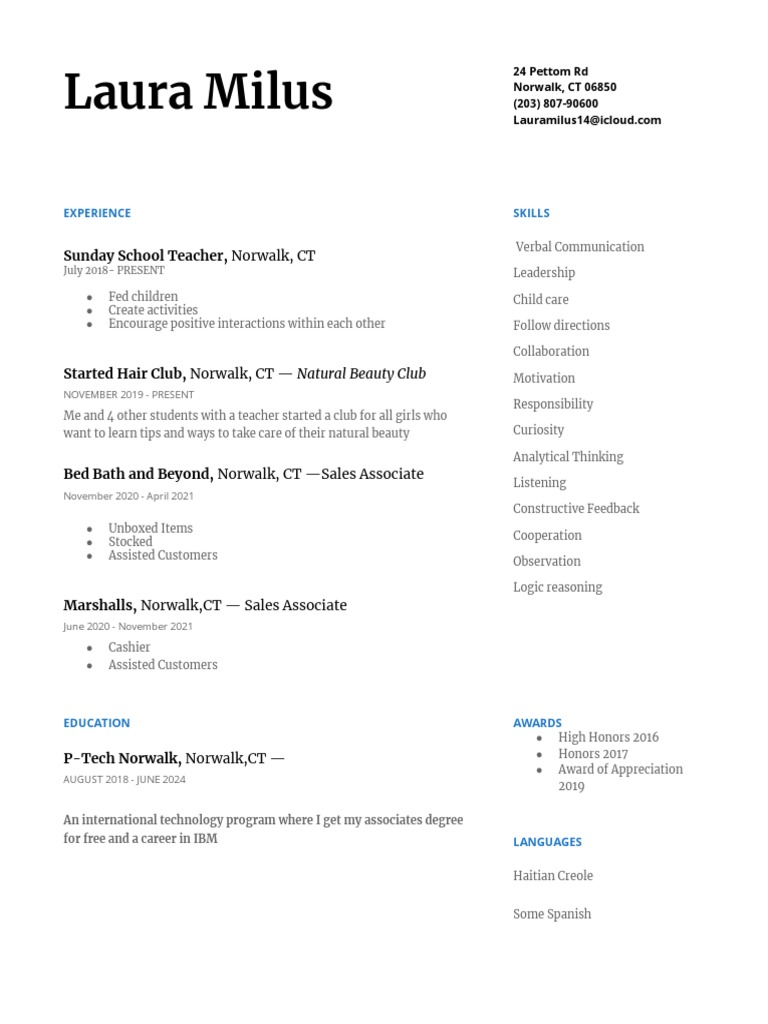 Laura Milus: Sunday School Teacher, Norwalk, CT | PDF | Cognition ...