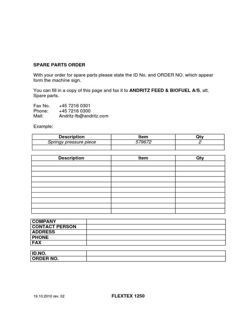 Spare Parts Order: Springy Pressure Piece 579672 2 | PDF | Tools | Machines