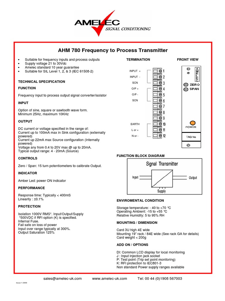 AHM 780 Frequency To Process Transmitter: Termination Front View | PDF ...