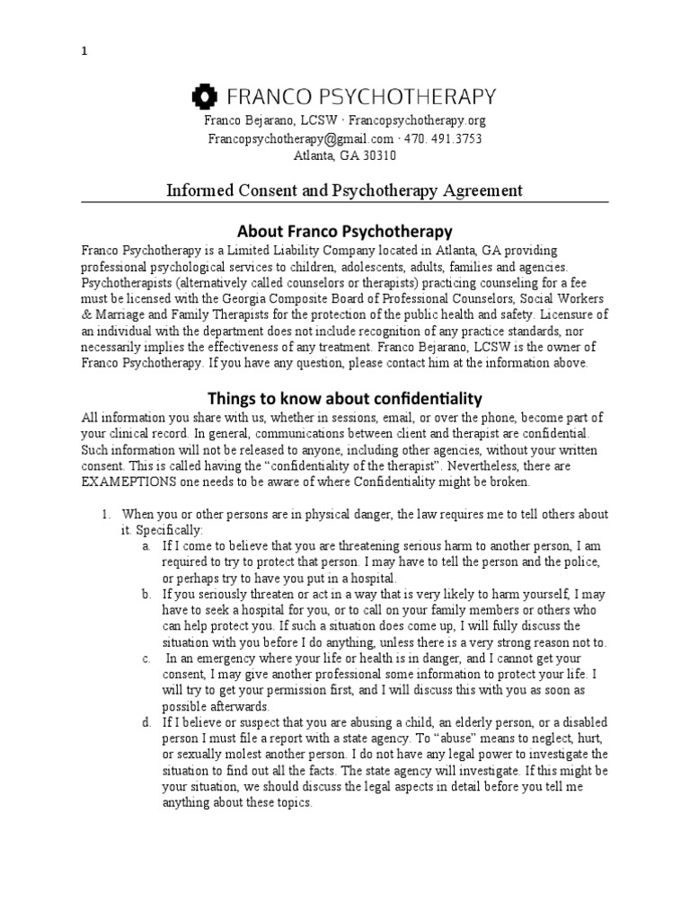 Informed Consent | PDF | Psychotherapy | Confidentiality