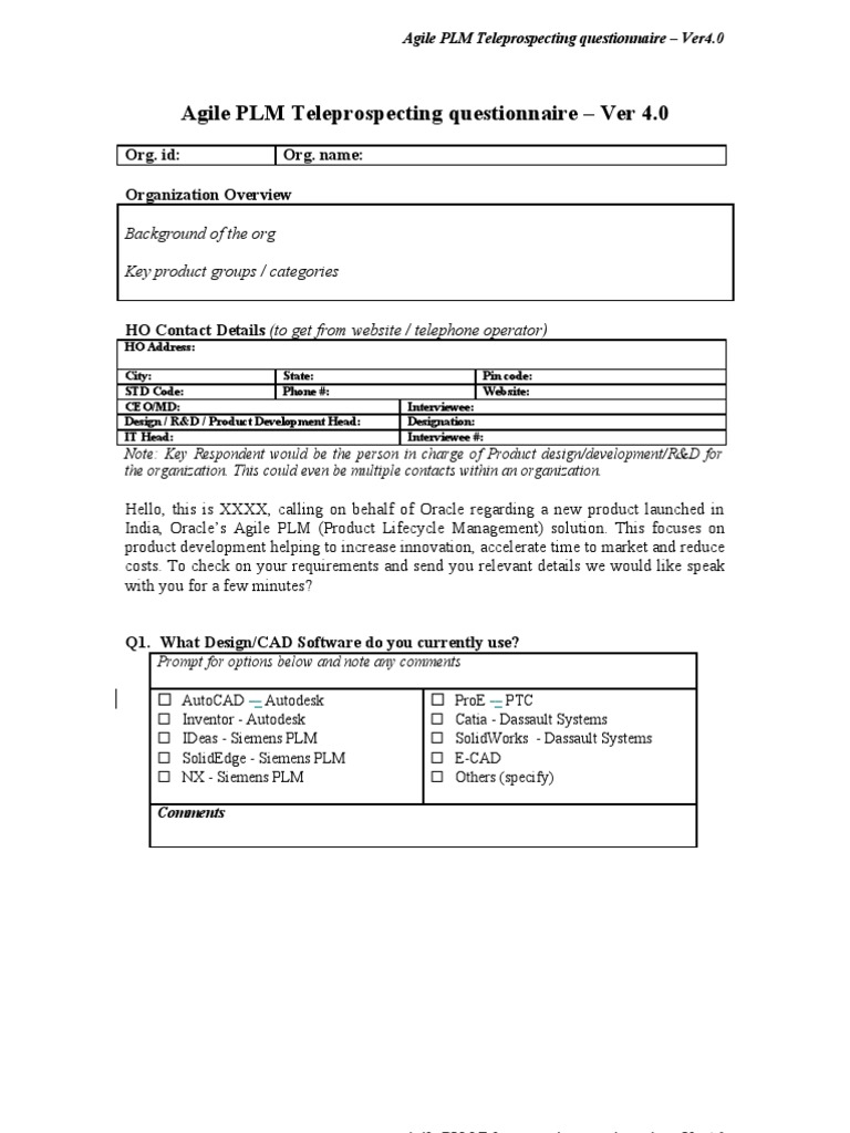 PLM Questionnaire Ver4.0 | PDF | Product Lifecycle | Autodesk