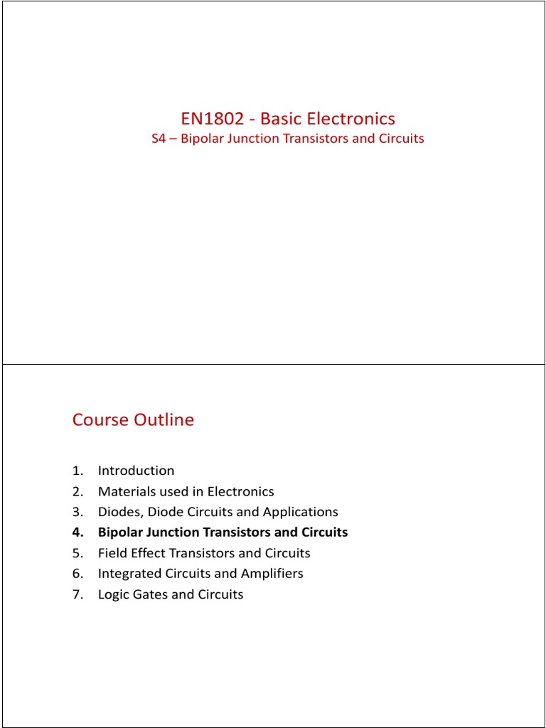 EN1802 - Basic Electronics: S4 - Bipolar Junction Transistors and Circuits | PDF | Amplifier ...