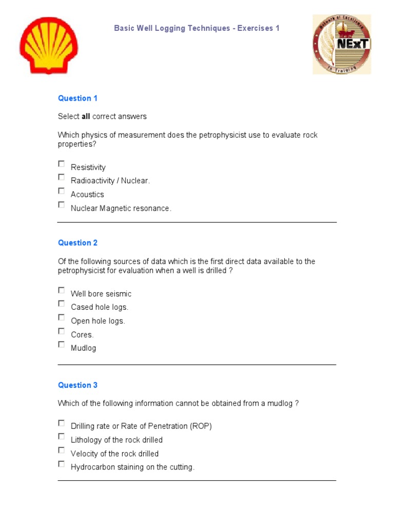 Basic Well Logging Techniques - Exercises 1 | PDF | Applied And ...