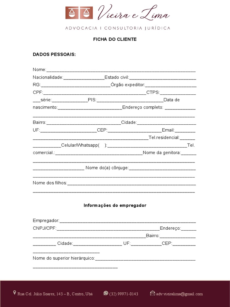 Ficha Do Cliente Tmbrado | PDF | Emprego | Trabalho