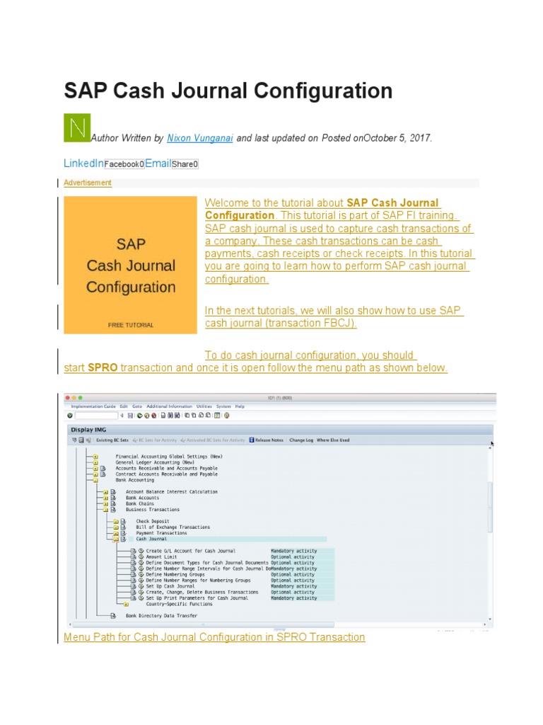 SAP Cash Journal Configuration | PDF | Cash | Receipt