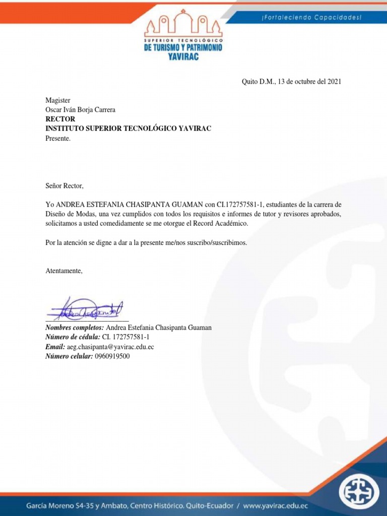 Solicitud Dirigida Al Rector | PDF