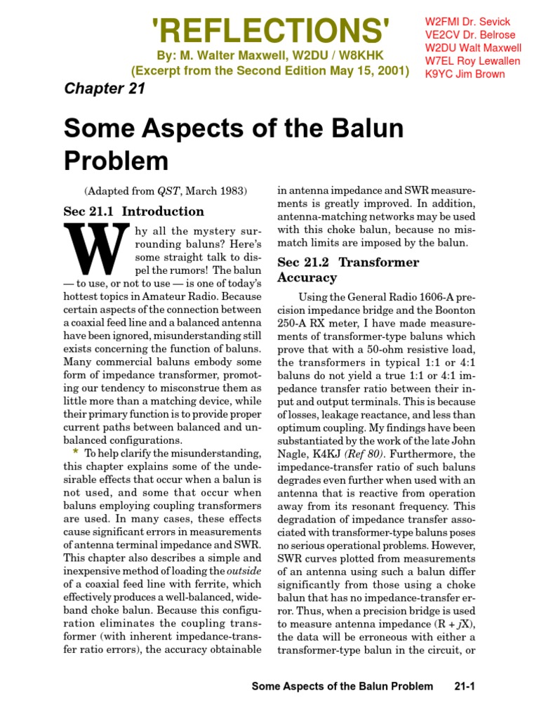 01B Balun - Reflections 2nd Edition Chapter 21 - Some Aspects of The ...