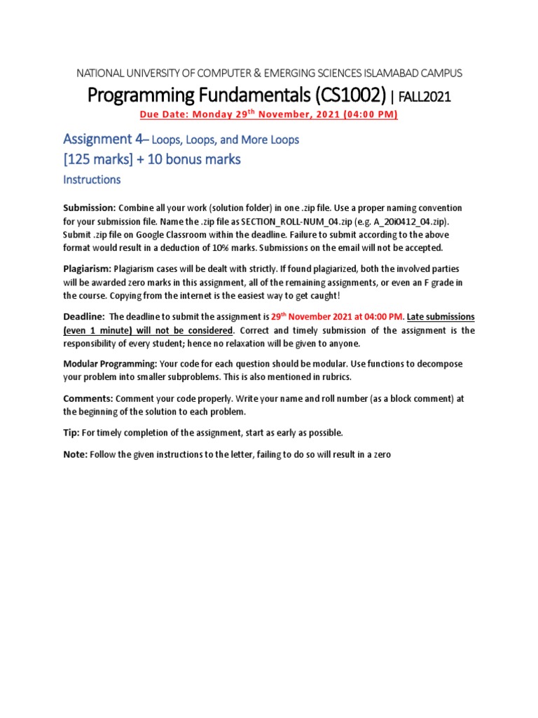 Programming Fundamentals (CS1002) : Assignment 4 (125 Marks) + 10 Bonus Marks | Download Free ...