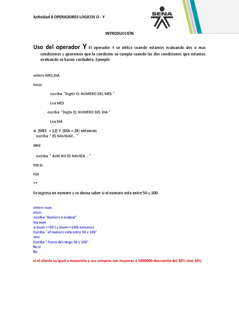 Actividad 5 OPERADORES LOGICOS Y - O | PDF | Informática