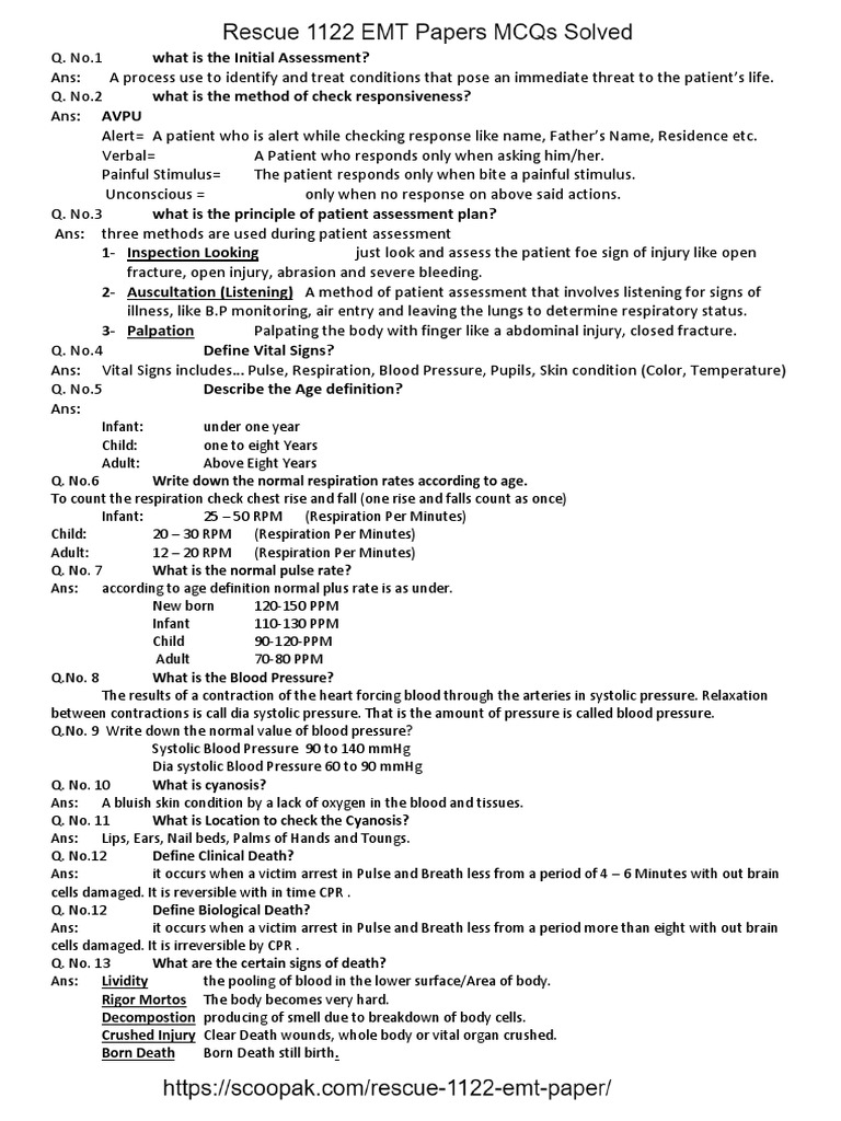 EMT Past Papers 1122 | PDF | Cardiopulmonary Resuscitation | Myocardial ...