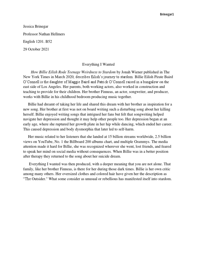 Billie Eilish Summary 2 | PDF