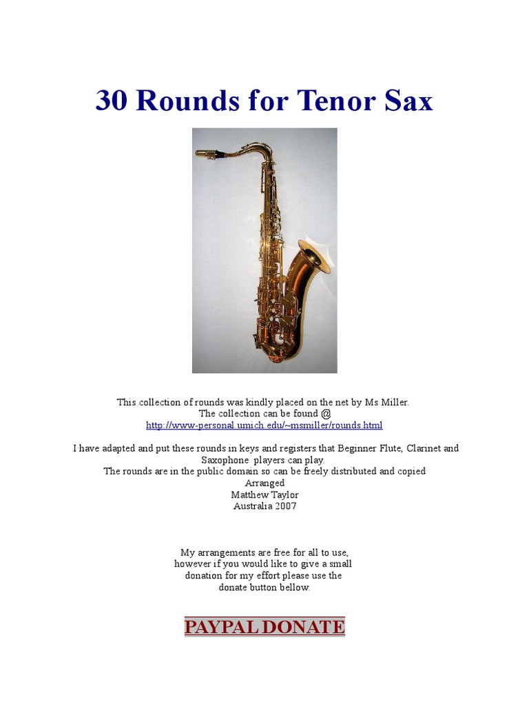 30 Beginner Rounds for Tenor Sax | PDF