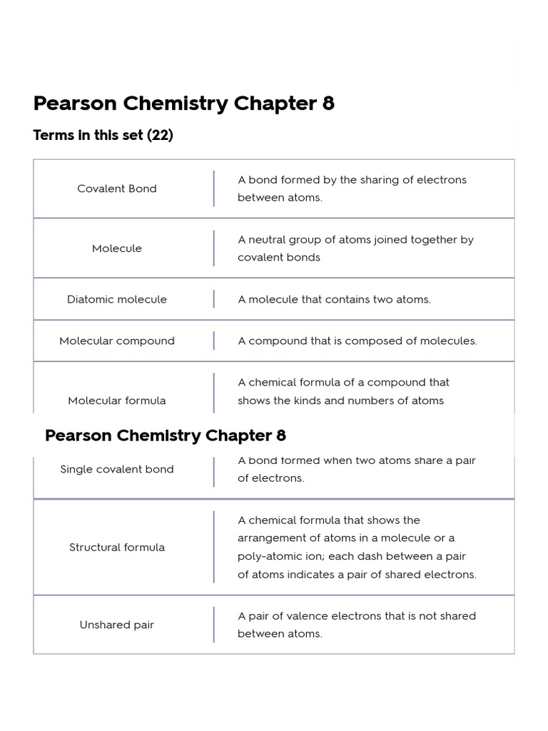 Pearson Chemistry Chapter 8 Flashcards - Quizlet | PDF | Chemical Bond ...