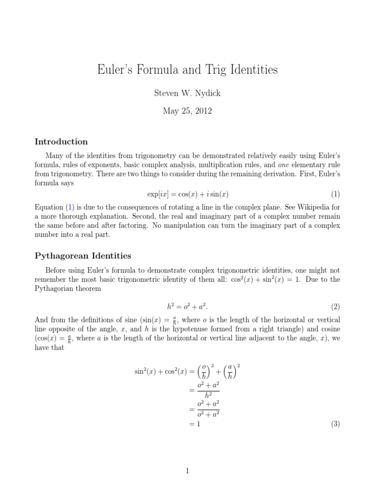 Euler's Formula & Trig Identities | PDF | Sine | Trigonometric Functions
