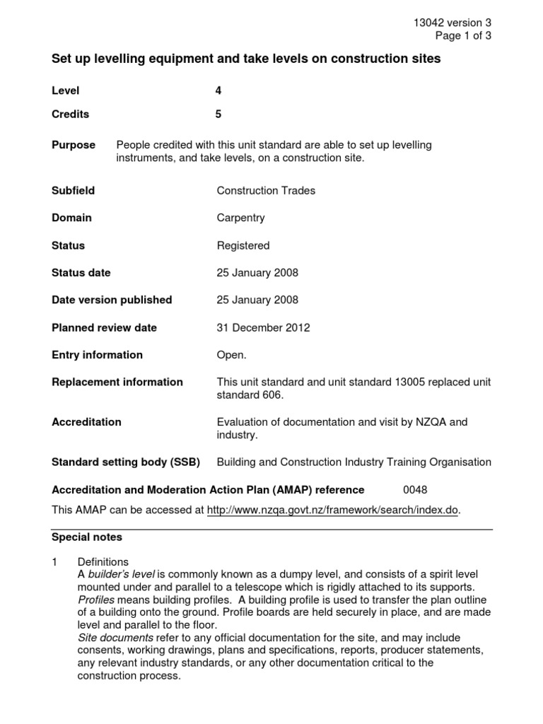 Set Up Levelling Equipment and Take Levels On Construction Sites | PDF ...