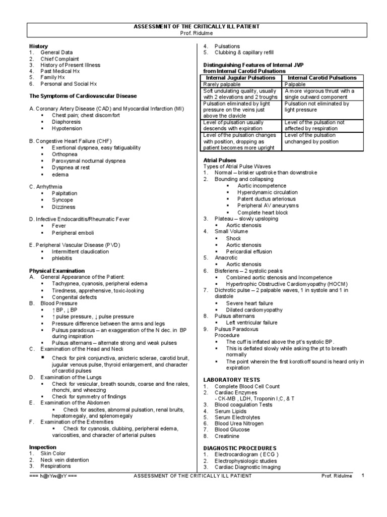 Assessment of The Critically Ill Patient | PDF | Pulse | Heart